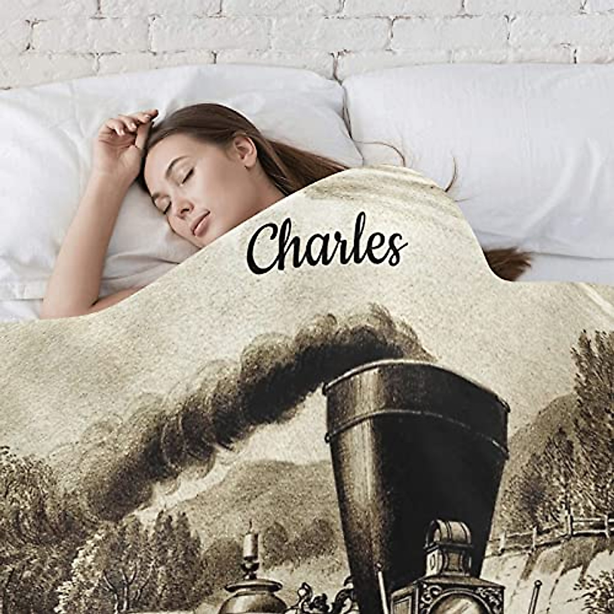 Steam Train Personalized Blankets Custom Super Soft Fleece Blanket with Name 50'' x 60'' Throws for Men Women Wedding Gifts