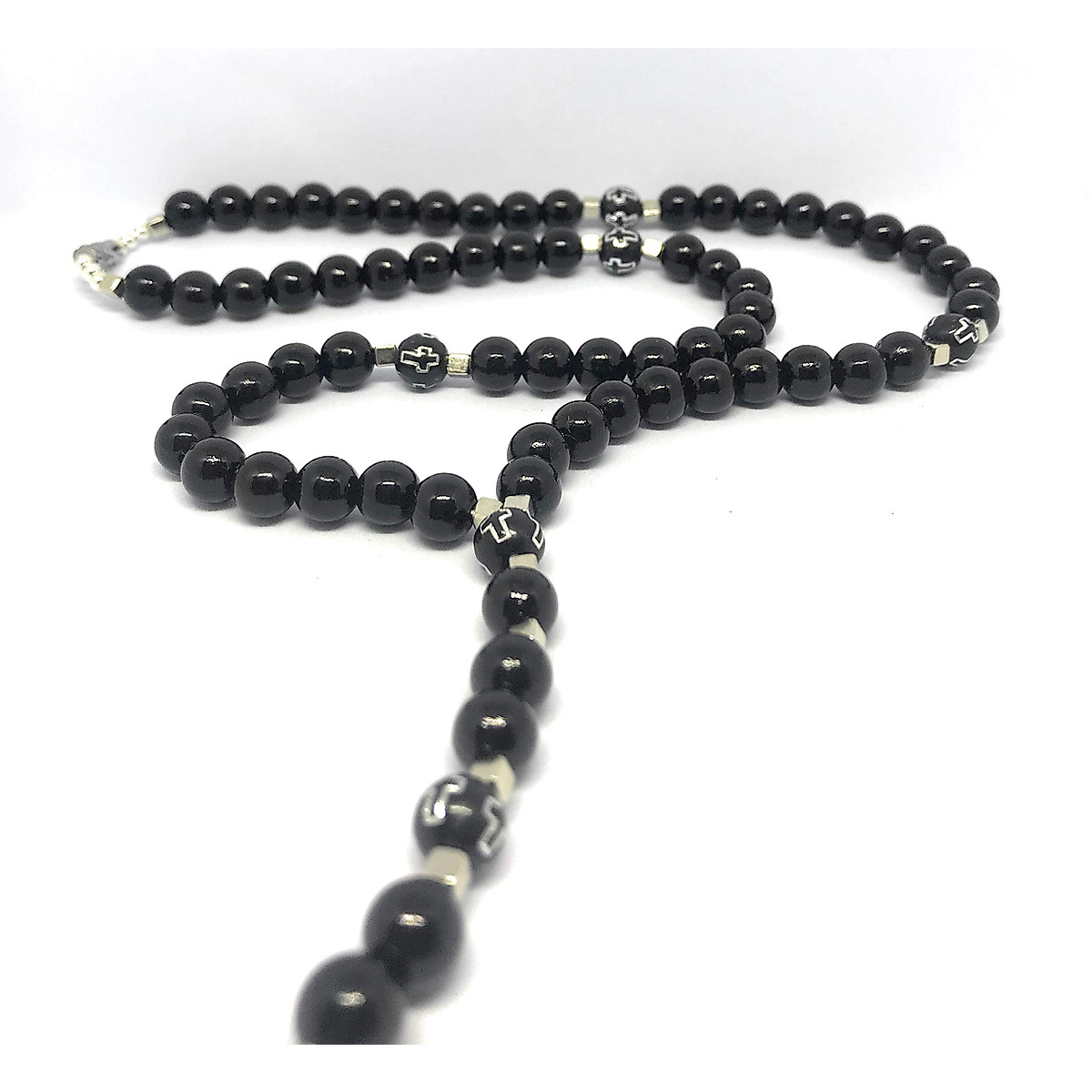 Acrylic Holy death's necklace, rosary style. Collar de la Santa Muerte de acrilico estilo rosario. Grim reaper Y style necklace.