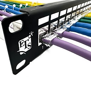 ETS 24-Port CAT6A FTP Shielded 1U Patch Panel 19-Inch Loaded w/Tool-Less Keystone Jacks Rackmount or Wallmount