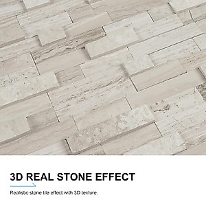 V-MOZZA Peel and Stick Stone Tile, 5-Sheet Peel and Stick Stone Mosaic Backsplash 11.5" x 10.7" 3D Marble Look Backsplash Tiles for Kitchen Fireplace (Mixed Tan)