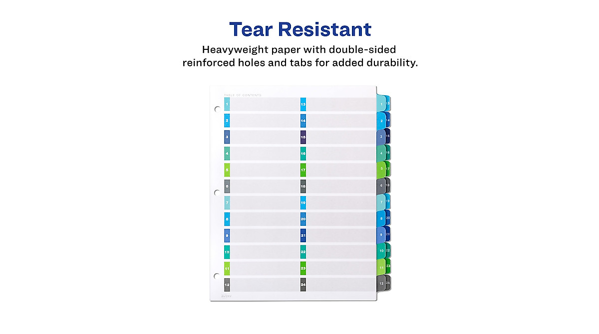 Avery 24 Tab Double Column Binder Dividers - Customizable TOC
