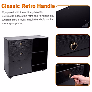 EasyPAG Mobile Filing Cabinet 3 Drawer Wood Lateral File Cabinet and 2 Open Shelf for Documents, Paper,Hanging File Folders, Black