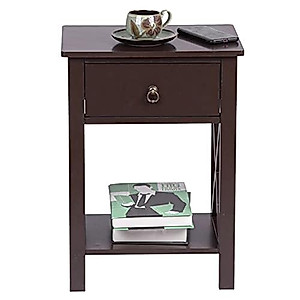 Brown Home Office Bedside Table，Nightstand, Side Table, End Table Storage Shelf Modern Bedside End Tables, Night Stands with Drawer and Storage Shelf for Bedroom Living Room Furniture 40 x 30 x 55cm