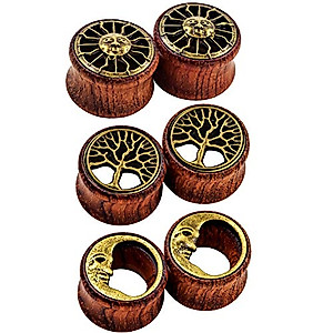 JOYTOYOU 3 Pairs Natural Wooden Ear Tunnels Plugs Hollow Double Flared Ear Expander Plugs Ear Piercing Ear Stretcher for Women and Men Gauge 20mm(3/4")
