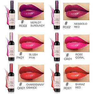 ELAIMEI Wine Lip Tint Set, 6 Colors Wine Bottle Lipstick, Stain Long Lasting Waterproof Non-Stick Liquid Wine Lip Gloss Set, Wine Lipstick Matte Make Up Gifts for Girls & Women
