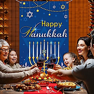Happy Hanukkah Door Banner Chanukah Door Cover Hanukkah Banner Hanukkah Hanging Welcome Sign Banner Fabric Photography Prop for Jewish Festival Holiday Decorations Hanukkah Party Supplies