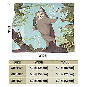 Sloth Throw Blanket Flannel Plush Soft Warm Blankets 60"X50" for Kids Adults Gift Sofa Chair Bed Office