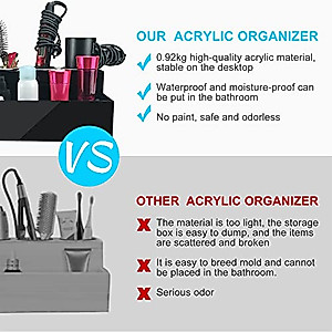 Hair Tool Organizer, Acrylic Hair Dryer Holder Blow Dryer Holder Bathroom Organizer Countertop for Curling Iron, Flat Iron, Blower, Hair Styling Tools and Accessories Organizer (Black)