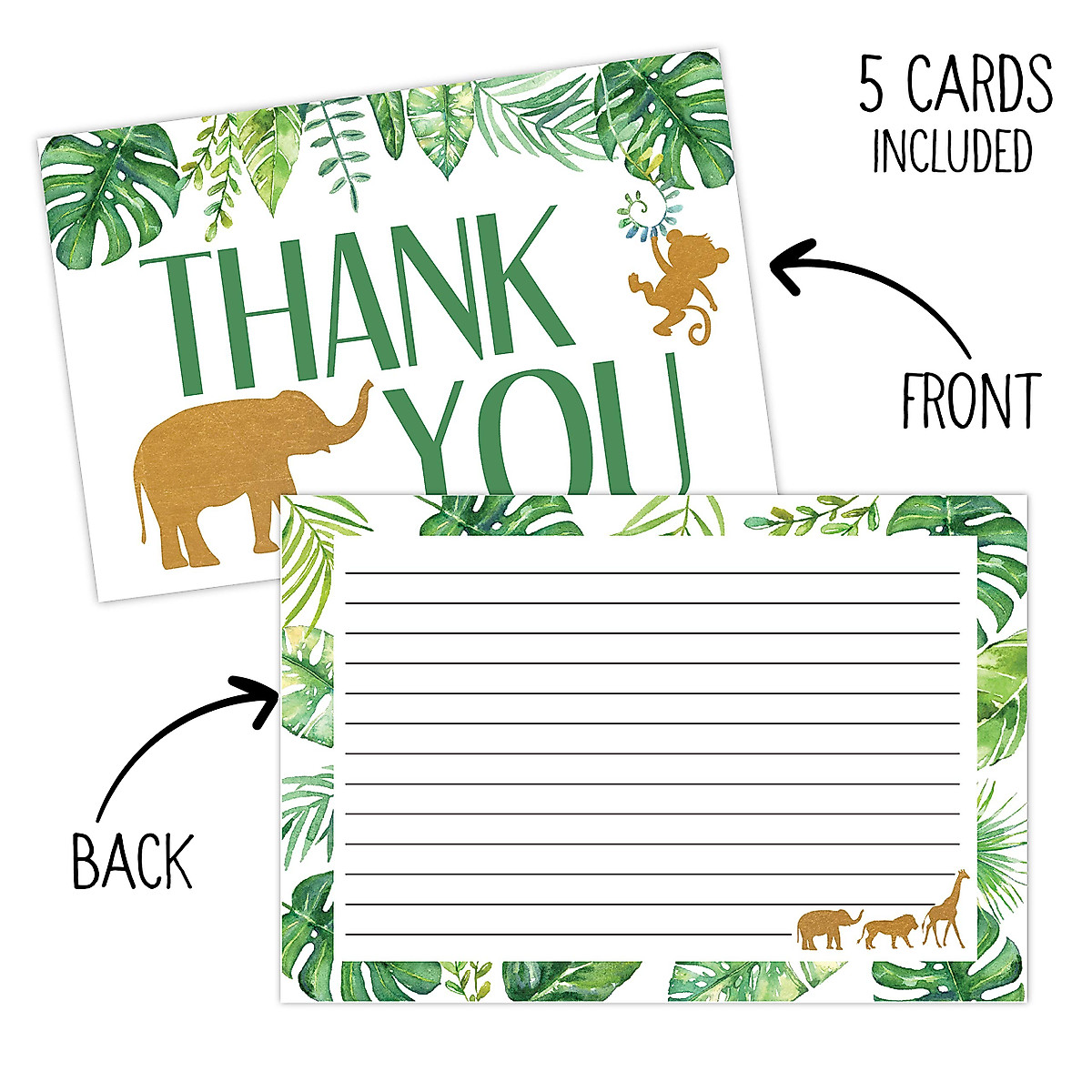 50 Jungle Baby Shower Thank You Cards, Boy Baby, Mama Baby Shower Favor and Games, 50 Thank You Cards and Envelopes