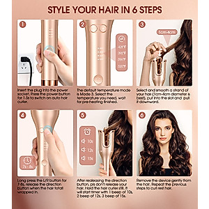 Automatic Curling Iron, Professional Anti-Tangle Automatic Hair Curler with 1" Curling Iron Large Slot & 4 Temperature & 3 Timer, Dual Voltage Rotating Curling Iron with Auto Shut-Off for Hair Styling