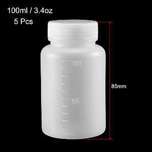 uxcell Plastic Lab Chemical Reagent Bottle 100ml/3.4oz Wide Mouth Sample Sealing Cap Storage Container White 5pcs