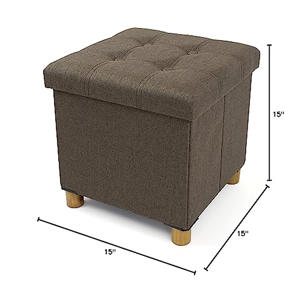 Humble Crew Collapsible Cube Storage Ottoman Foot Stool with Tray, Brown
