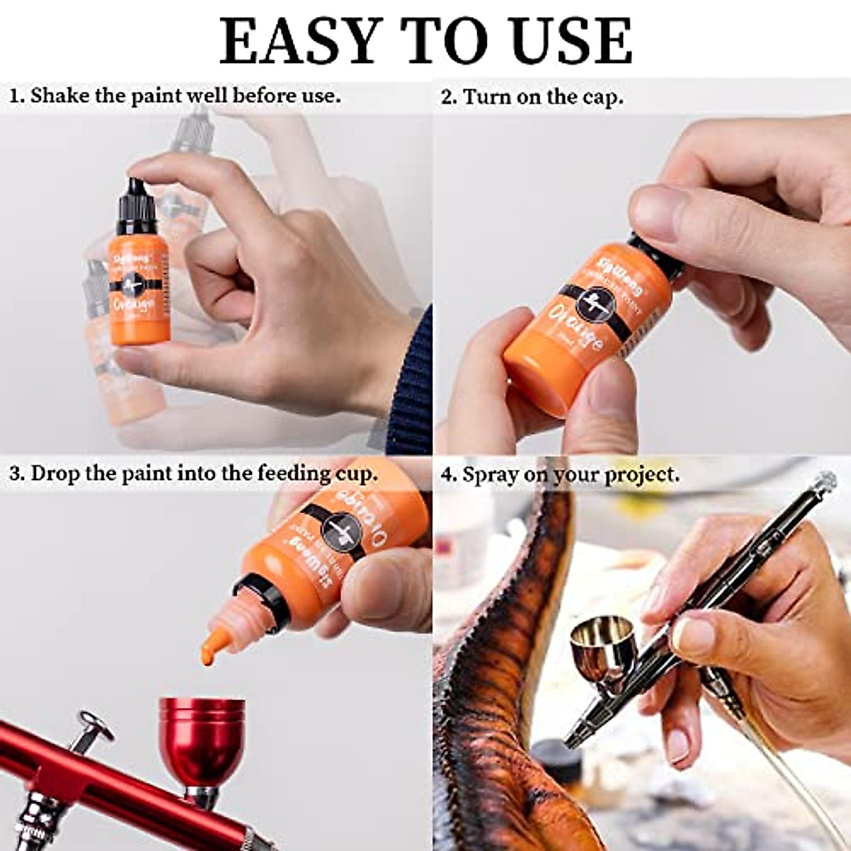 Airbrush Paint Set - 24 Colors Airbrush Paint with 2 Airbrush Cleaner, Ready to Spray, Water Based Acrylic Airbrush Paint Kit for Metal, Plastic Models, Leather, 20ml/Bottle