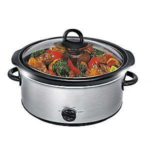 7 Quarts Oval Slow Cooker, 3 Heating Setting, Dishwasher-safe Stoneware Pot and Glass Lid, Sleek Stainless Steel Design