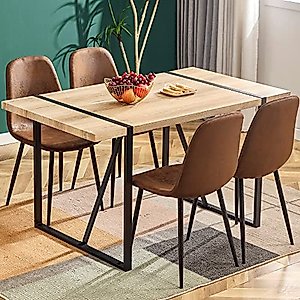 JUFU 5 Piece Kitchen Dining Table Set,Modern Rectangle Wood Dining Table,Fabric Dining Chairs 4,Ideal for Home,Kitchen Dining Room (Brown, Table+4 Chairs)