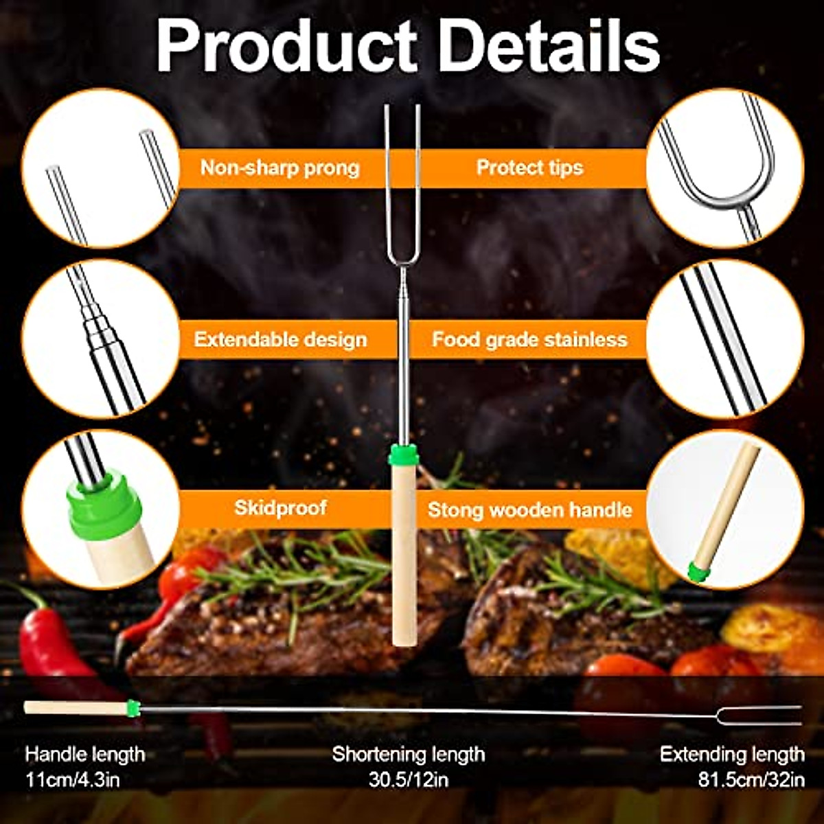 36 Pcs Marshmallow Roasting Sticks Campfire Smores Skewers for Fire Pit 32 Inch Long Extendable Fork Smores Sticks with Wooden Handle 3 Pcs Storage Bag for Cooking Grill Hot Dog Camping Accessories