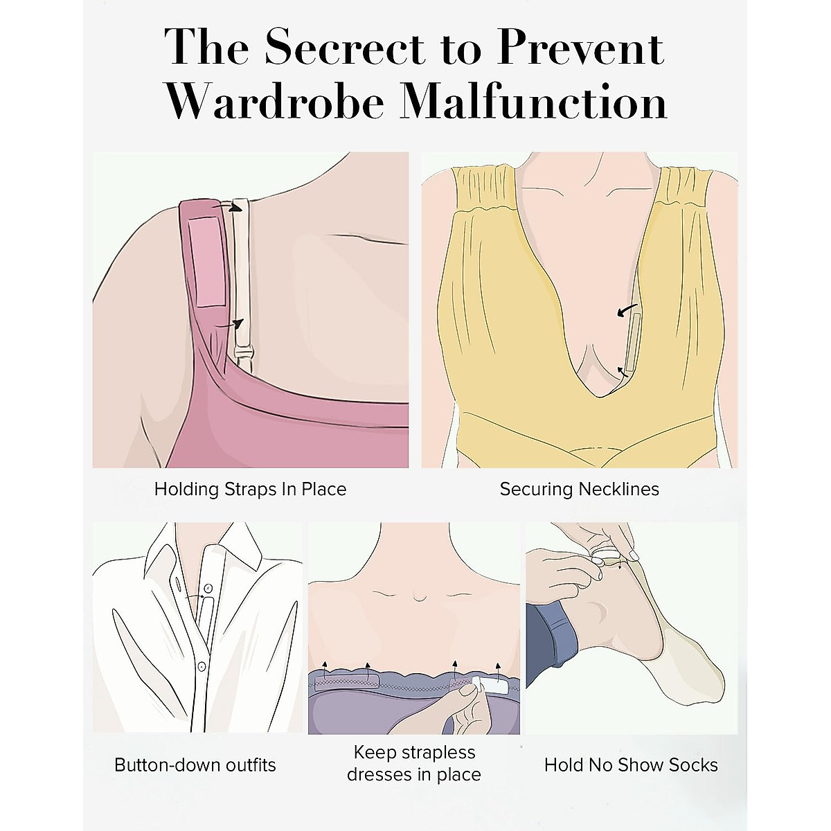 VOCH GALA 100 Strips Double Sided Tape for Fashion and Clothes, Waterproof Fashion Clothing Tape, Fabric Tape to Skin, Strong Adhesive Body Tape, Clear Transparent for All Skin Shades