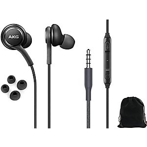 ElloGear 2023 OEM Earbuds Stereo Headphones for Samsung Galaxy S10 S10e Plus A31 A71 Cable - Designed by AKG - with Microphone and Volume Buttons (Black) with Carrying Pouch