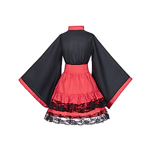 Elibelle Japanese anime red and Black kimono fox cosplay costume Furry Fox Ear with socks L