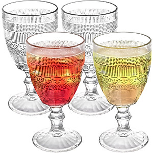 Coloch 4 Pack Wine Goblet Glasses, 11 Oz Vintage Water Glasses Set Romantic Mixed Drinking Glassware for Juice, Red Wine, Cocktail, Baby Shower, Wedding, Party
