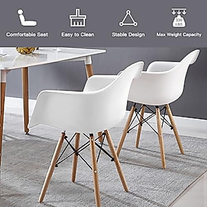 NAFORT Dining Table Chairs Set of 2, White Plastic Shell Chair with Wooden Legs, Backrest & Armrest, Mid Century Modern Style Dinning Chairs for Kitchen, Dining Room & Waiting Room, 2PCs