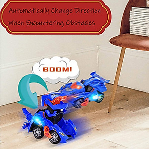 Transforming Dinosaur Toys,Transformer Toys for Kids Car for Boys Age 3-5 Dino Car Dinotrux Toys for Kids with LED Light & Music Automatic Transform for Kids Toddlers Birthday Gifts(Blue)