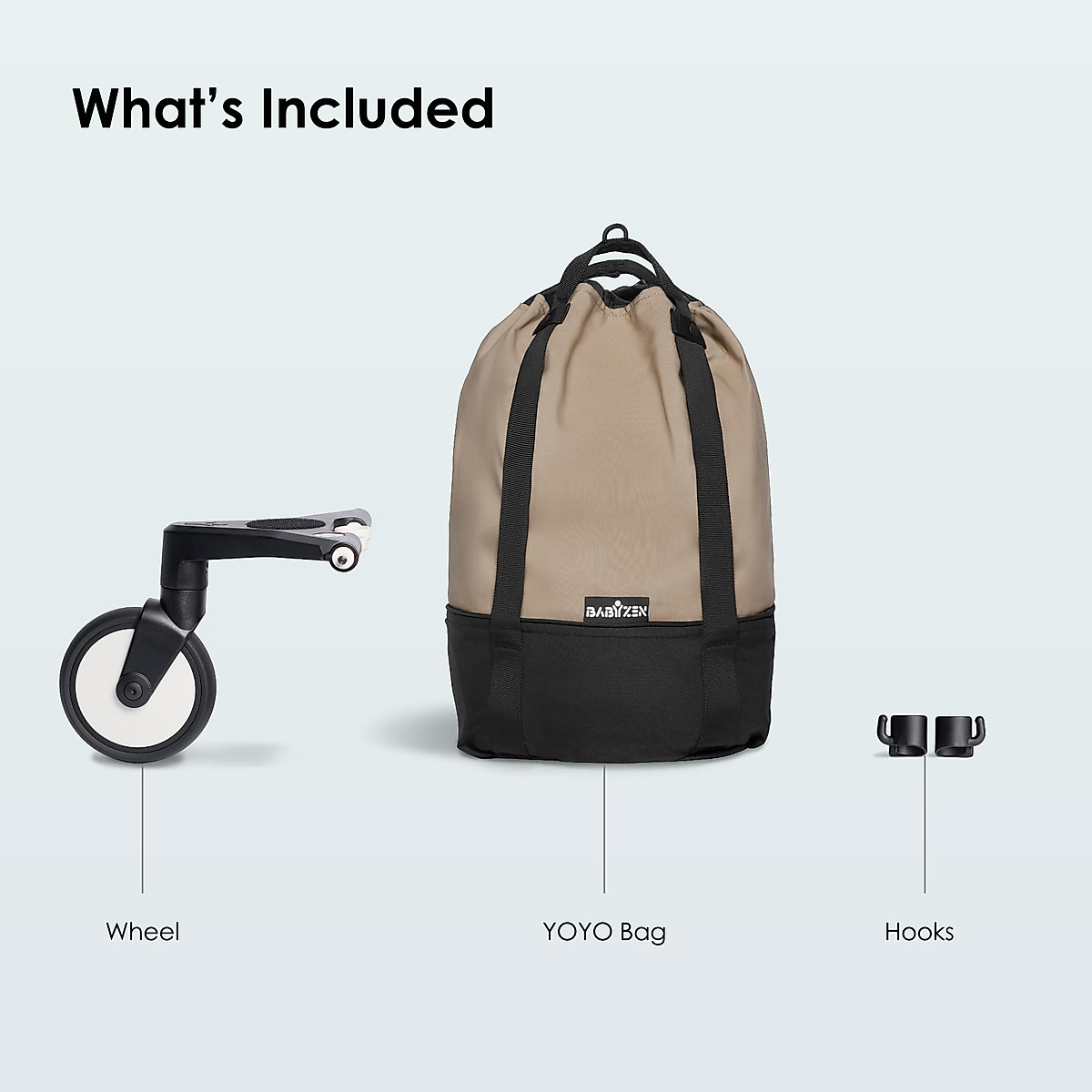 Babyzen Stokke YOYO Bag, Taupe - Provides Additional, Sturdy Storage on the YOYO2 Stroller - Includes Wheel Base & Hooks