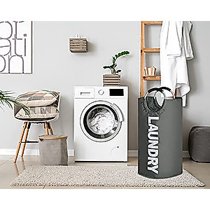 OUPAI Collapsible Large Laundry Basket 90L, Laundry Bag Clothes Hamper, Folding Dirty Laundry Hamper Basket for Clothes Storage, Large Laundry Bin with Padded Handles 2 pack (Dark Blue+ Dark Grey)