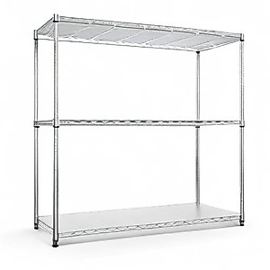 3 Tier NSF Wire Shelf Shelving Unit, 18 x 48 x 48 Inch 1050lbs Capacity Heavy Duty Adjustable Storage Metal Rack with Leveling Feet & Shelf Liners, Ideal for Garage, Kitchen, Office and More - Chrome