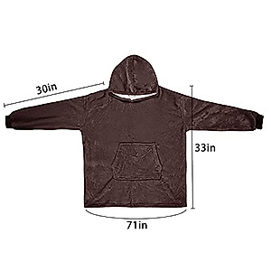 Tormays Oversized Flannel Blanket with Long Sleeves, Wearable and Cozy with Large Front Pocket, Sherpa Fleece Lining for Adults, Teens and Children (33 inch, Brown)