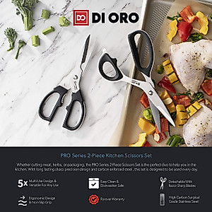 DI ORO Heavy Duty Kitchen Shears - Kitchen Scissors All Purpose - Sharp Kitchen Scissors for Food, Meat, & Herbs - Stainless Steel Kitchen Shears Heavy Duty & Dishwasher Safe - Bone Cutting Scissors