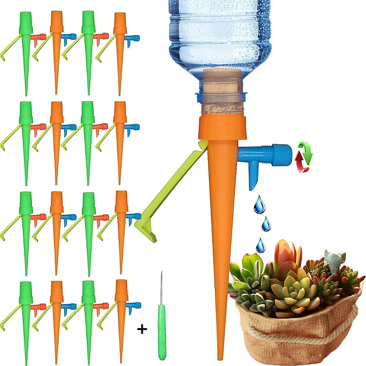 Plant Self Watering Spikes,16 Pcs Automatic Irrigation Equipment Self Watering Drip Devices with Slow Release Control Valve Switch, Suitable for Outdoor Indoor Plants
