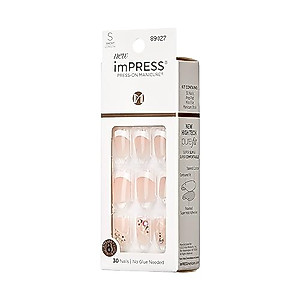 KISS imPRESS Press-On Manicure Fake Nails – My Worth, Short, Square, French, Easy Press On, Chip Proof, Smudge Proof, Waterproof, No Dry Time, Comfortable & Secure, Super Hold Adhesive | 30 Count