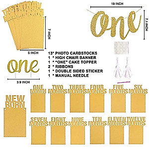 1st Birthday Baby Photo Banner for Newborn to 12 Months, with High Chair Banner, Monthly Milestone Photograph Bunting Garland First Birthday Celebration Decoration