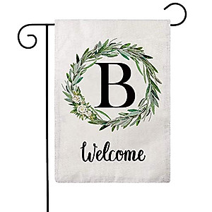 ULOVE LOVE YOURSELF Welcome Decorative Garden Flags with Letter B/Olive Wreath Double Sided House Yard Patio Outdoor Garden Flags Small Garden Flag 12.5×18 Inch