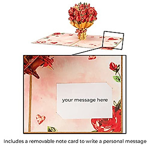 Frndly by Paper Love Pop Up Card, 3D Bouquet of Roses, Handcrafted - 100% Recycled and Eco-Friendly, 8" x 6" Cover - with Removable Note Tag