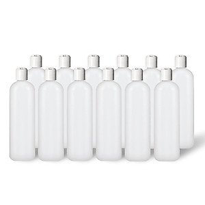 MoYo Natural Labs 4 oz Travel Bottles, Empty Travel Containers with Disc Caps, BPA Free HDPE Plastic Squeezable Toiletry/Cosmetic Bottle (Neck 20-410) (Pack of 12, HDPE Translucent White)