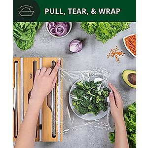 ROYAL CRAFT WOOD Bamboo Kitchen Drawer Organizer with 3 Slots for Food Storage Containers, Kitchen Foil, and Plastic Wrap – Includes Cutter