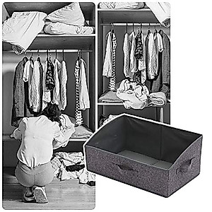 TENABORT 5 Pack Trapezoid Large Foldable Closet Storage Bins with Handle, Fabric Storage Organizer Cube Cloth Containers Linen Box Shelf Baskets for Clothes Clothing Shelves Wardrobe