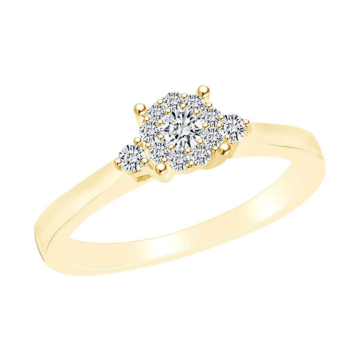 AFFY 1/5 Carat Round Cut White Natural Diamond Halo Engagement Wedding Ring In 10k Solid Yellow Gold (0.20 Cttw) Ring Size-9