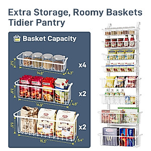 8-Tier Over The Door Pantry Organizer, Pantry Organization and Storage, Deep Baskets Hanging Heavy-Duty Metal, Spice Rack Seasoning Shelves, Home & Kitchen, Laundry Room Bathroom Organization (White)