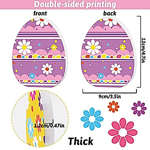 4Pcs Happy Easter Egg Table Wooden Sign Spring Egg Shape Wood Tabletop Decorations Reversible Double Printed Decor for Easter Party Desk Office Home Party Supplies Farmhouse Gift