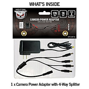 Night Owl Security SPF-CAMP-2A Camera Adapter with 4-Way Power Splitter, Black