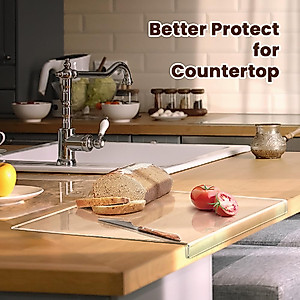 Acrylic Cutting Board with Counter Lip, 17.5x13.5 Inch Clear Cutting Boards for Kitchen Counter, Large Cutting Board Non Slip for Countertop Protector, Apartment Essentials Kitchen Decor Gifts