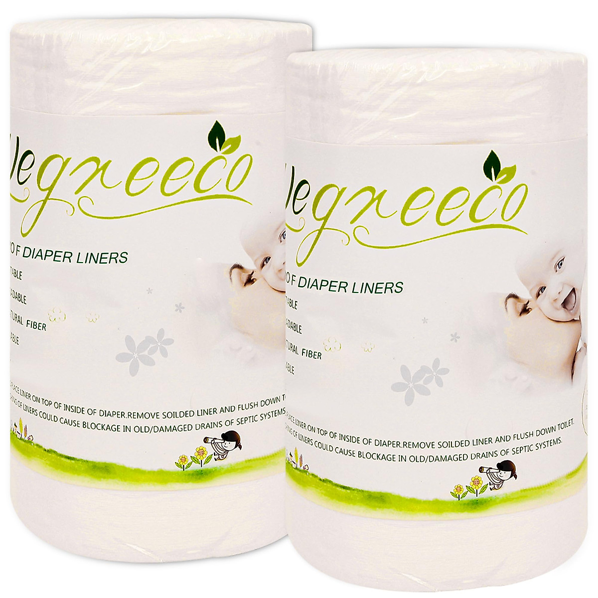 wegreeco Unscented Diaper Liners - Fragance Free and Chlorine Free Cloth Diaper Liners - 100 Sheets Per Roll (2 Roll)