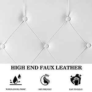 Allewie Full Bed Frame with Adjustable Diamond Stitched Button Tufted Headboard/Faux Leather Upholstered Platform Bed with Easy-Assembly Wood slats, White