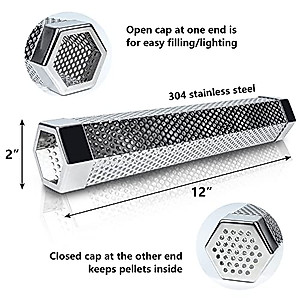 VIGIND Pellet Smoker Tube,12'' Stainless Steel BBQ Smoke Tube, Hot/Cold Smoking for All Charcoal,Works with Electric Gas Charcoal Grilling,Smoker Perfect for Smoking Cheese Nuts Steaks Fish Pork Beef