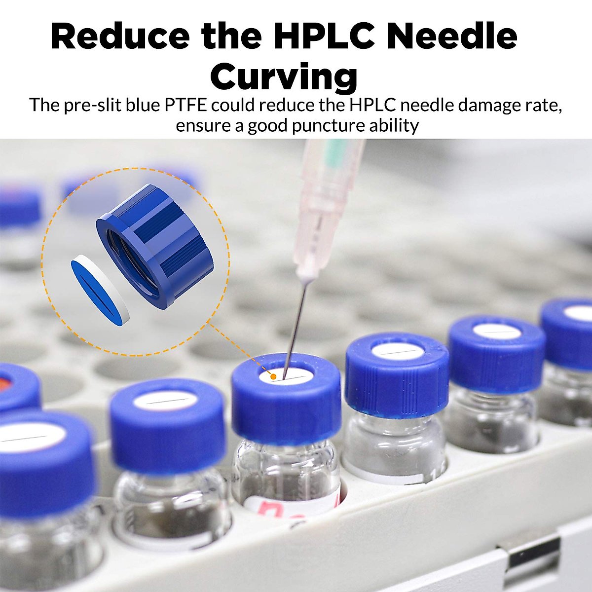 Membrane Solutions Autosampler Vials, 2ml HPLC Vials, 9-425 Lab Clear Vials with Write-on Spot and Graduations, 9mm Blue ABS Screw Caps & Septa for GC Sample Vials, 100 Pcs