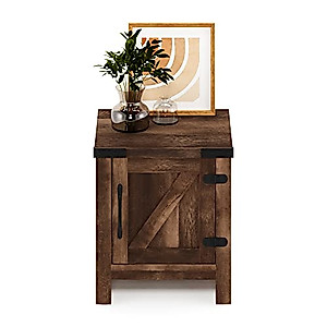 Furinno Jensen Farmhouse End Table with Barn Door for Bedroom, Living Room,Rustic Brown, pack of 1