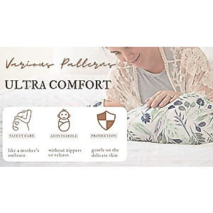 Terriboo Baby Receiving Blanket Newborn Wrap for Baby Girl and Boy Leaf Printed Swaddle Beanie Set (Green)